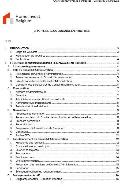 Corporate Governance Charter | Home Invest Belgium